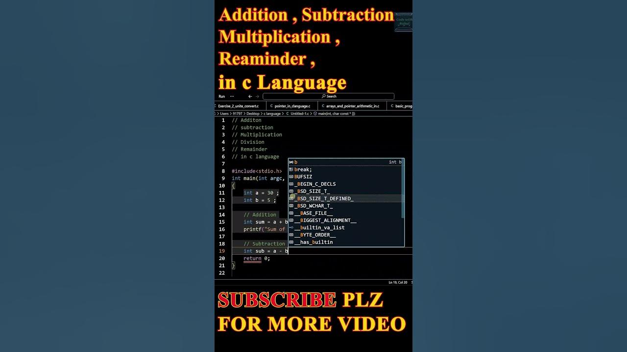 Addition Subtraction Multiplication Remainder find in c language ...