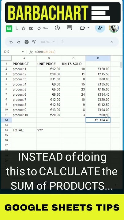 Use the SUMPRODUCT function in Google spreadsheets - YouTube