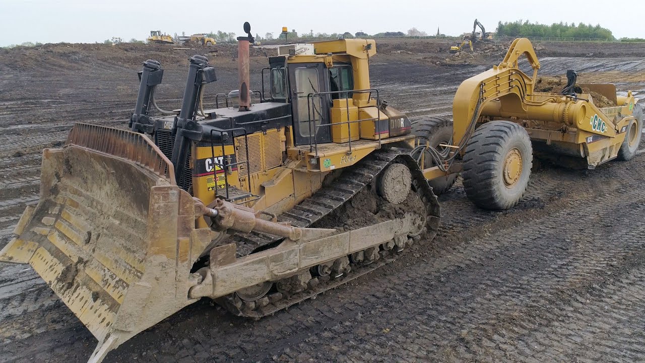 Cat D10R with 631E Scraper - YouTube