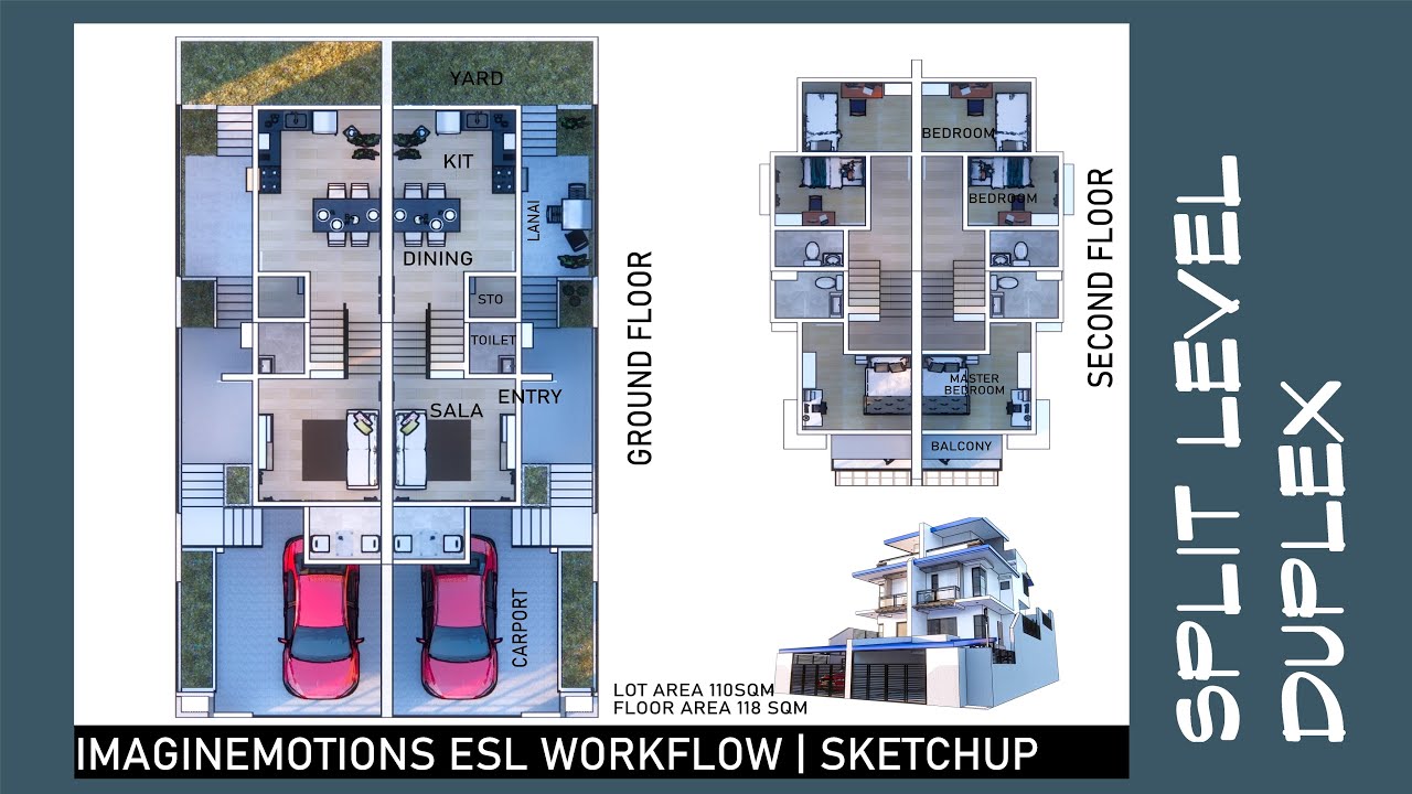 Split Level House Plans Duplex Plan 90891 | Craftsman Style Duplex