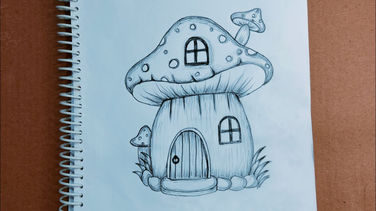 How to draw mushroom house /fairy house - YouTube