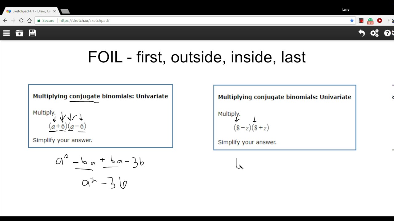 Multiplying conjugate binomials - YouTube