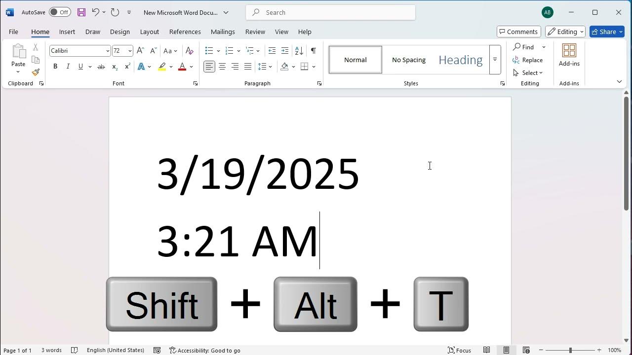 Shortcut key to insert current date and time in word - YouTube