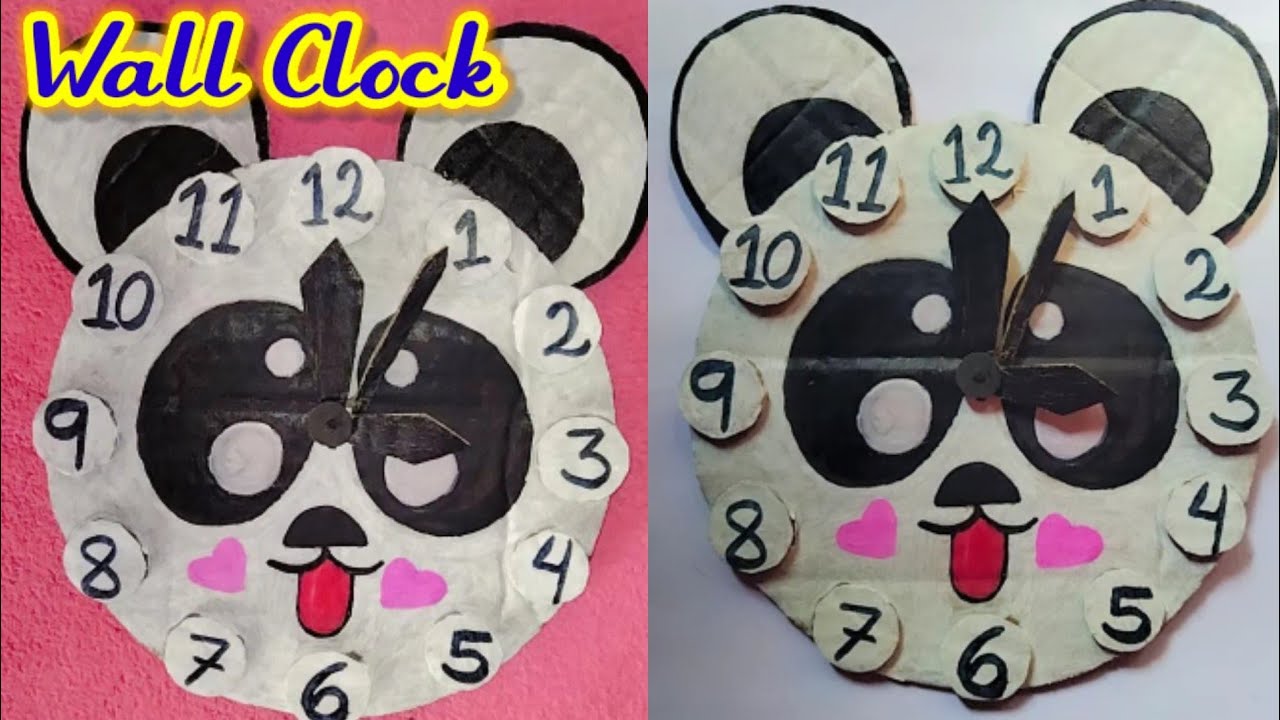 Panda🐼 Clock making using cardboard#Clock model idea for school project ...