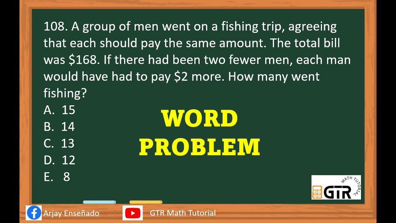 RANDOM MATH PROBLEM #108 | A group of men went on a fishing trip, agreeing that each should pay ...
