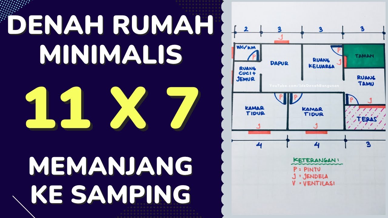 Denah Rumah Minimalis 11 X 7 Meter Memanjang Ke Samping - YouTube