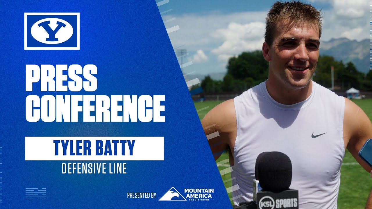 Tyler Batty talks with the media after a practice | BYU Football ...