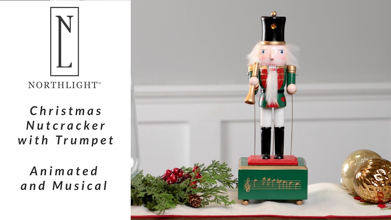 12" Red Animated and Musical Christmas Nutcracker with Trumpet ...