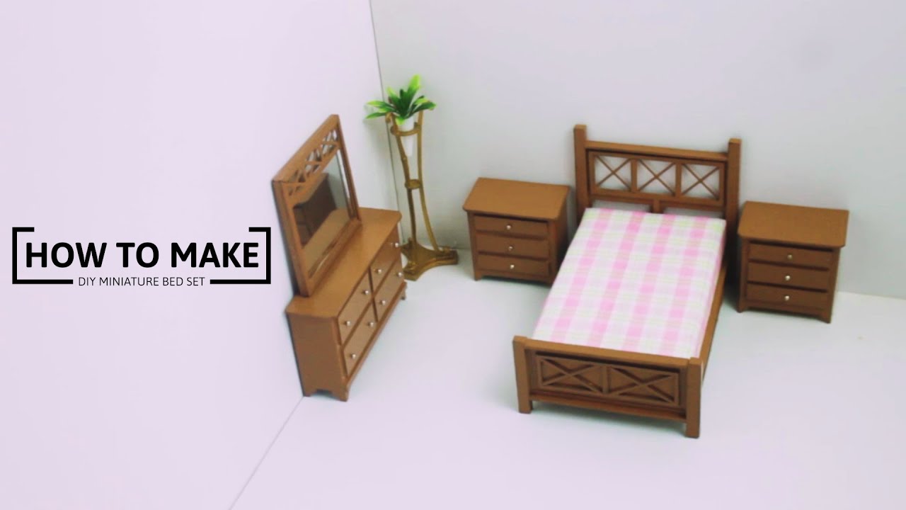 How to make a DIY Miniature Bed Set | Miniature Tutorial - YouTube