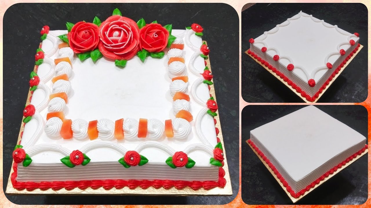 SQUARE Shape Cake Decoration | Beautiful Red Flowers Cake | Birthday ...
