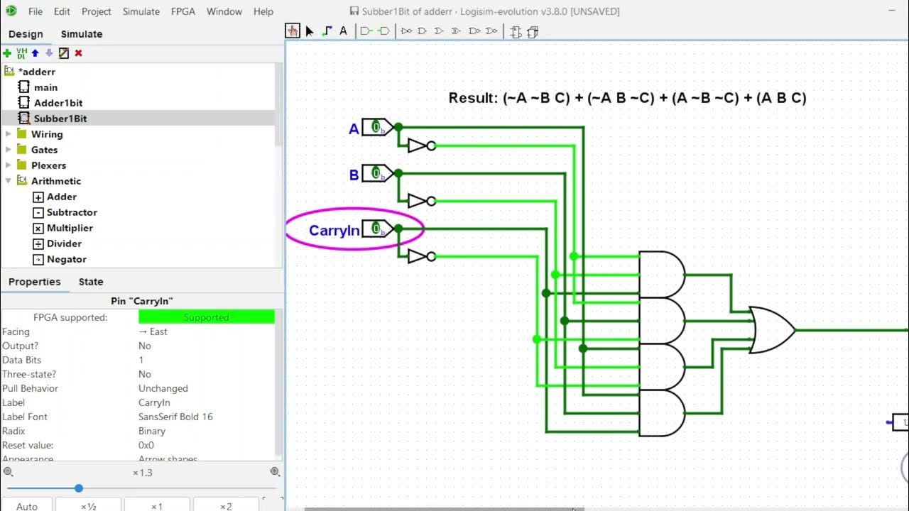 Subtractor in Logism :D - YouTube