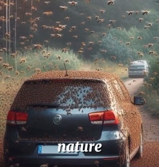The swarm of bees that followed the car,as their queen trapped inside😱# ...