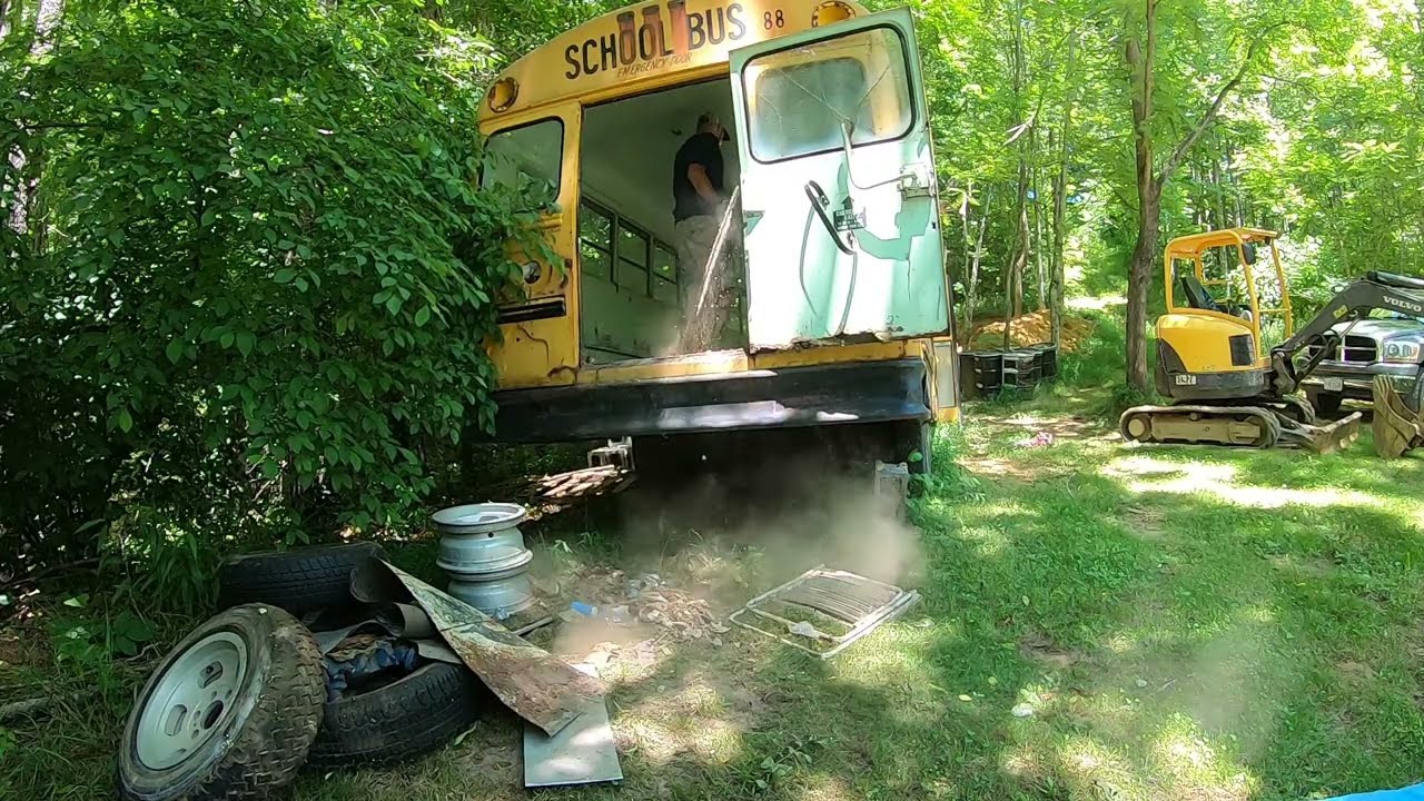 School bus underground survival bunker Part 2. CLEANING - YouTube
