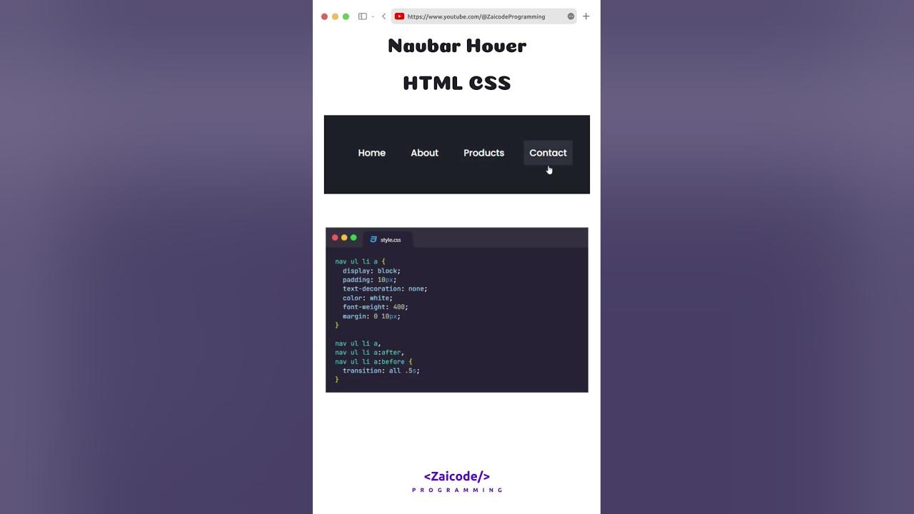 Navbar Hover Navbar Html Css Programming Zaicode Hovereffect