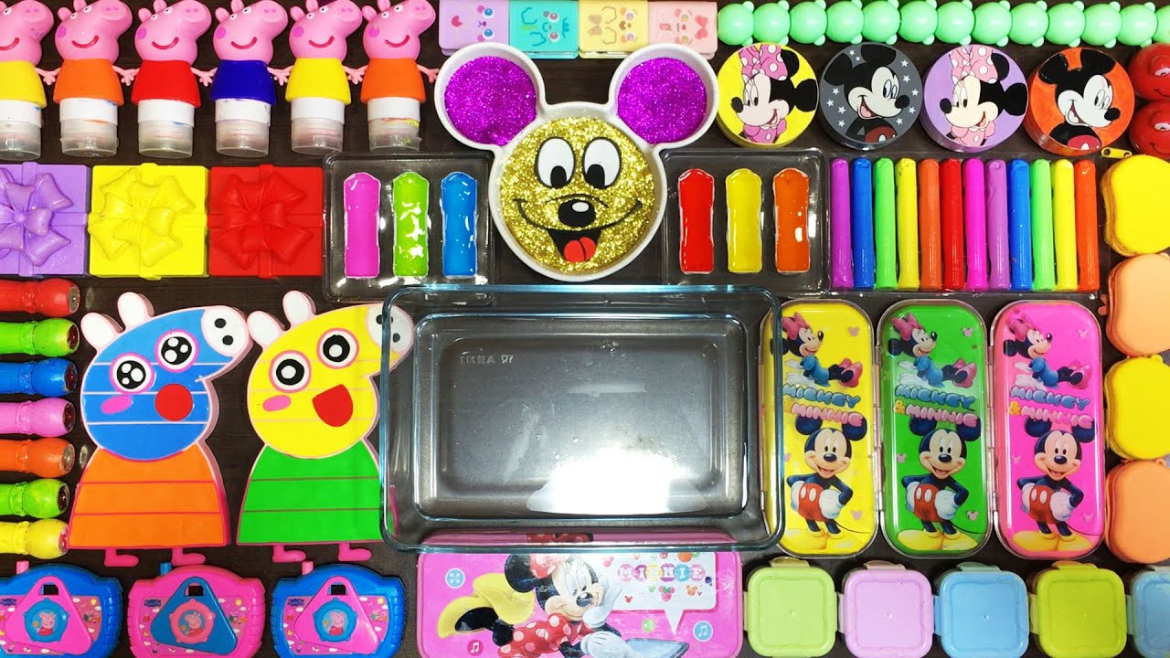 PEPPA PIG & MICKEY MOUSE SLIME ! Mixing Random Things Into Clear Slime ...