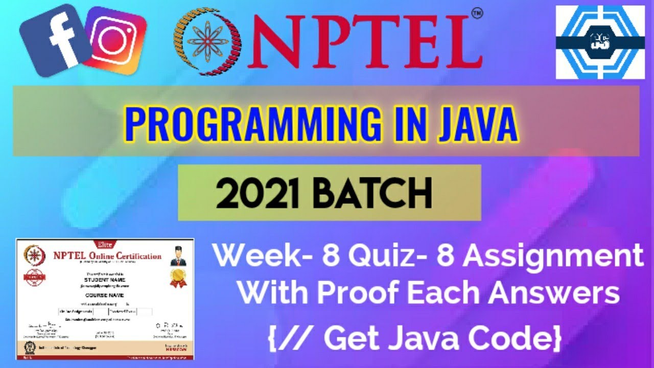 Programming In Java Week 8 Answers 2021 Nptel Youtube