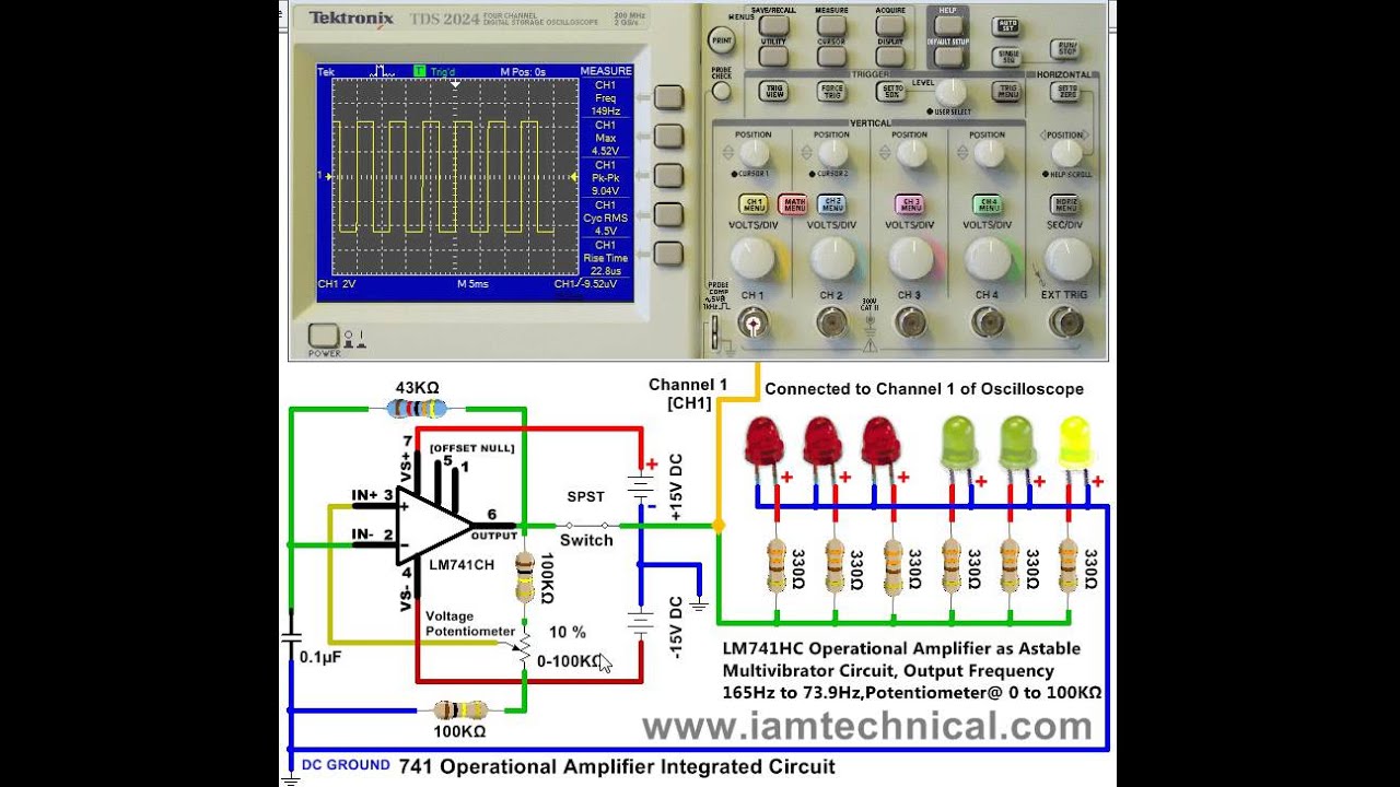 LM741, Operational Amplifier, Connected to Oscilloscope, Astable ...