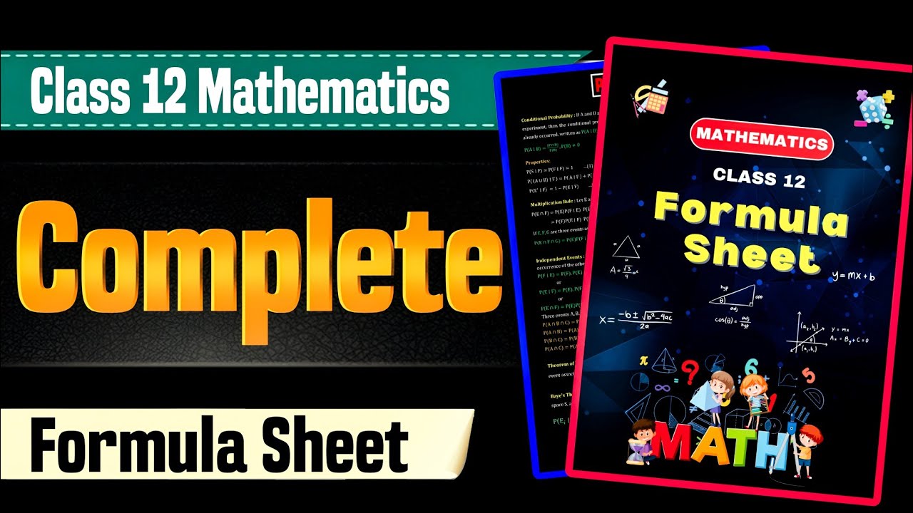 Class 12 Mathematics Complete Formula Sheet Class 12 Board Special ...