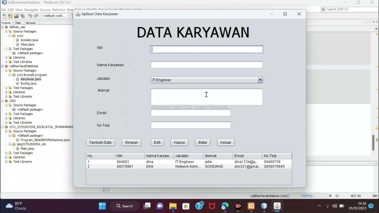 Aplikasi sederhana Data Karyawan menggunakan mysql dan netbeans - YouTube