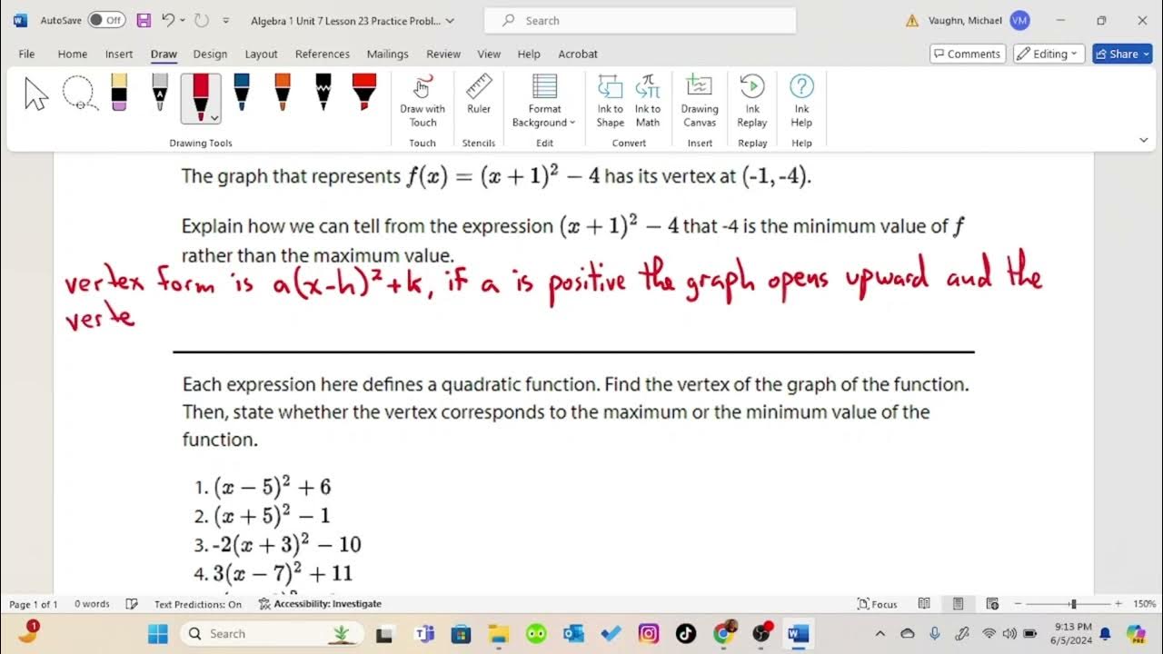 Algebra 1 Unit 7 Lesson 23 Practice Problems - YouTube