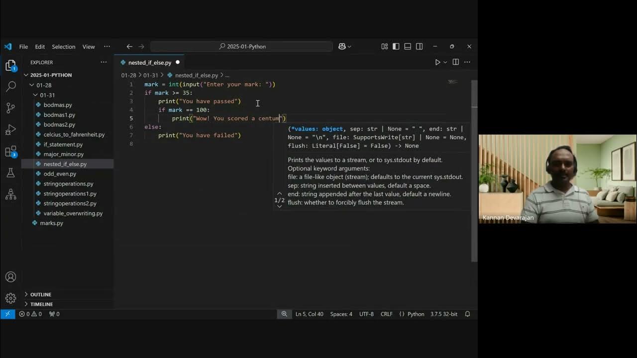 Python - Nested if-else using pass-fail problem (in Tamil) - YouTube