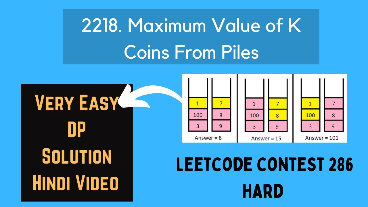 2218 Max Value K Coins Piles Hindi Contest 286 Youtube