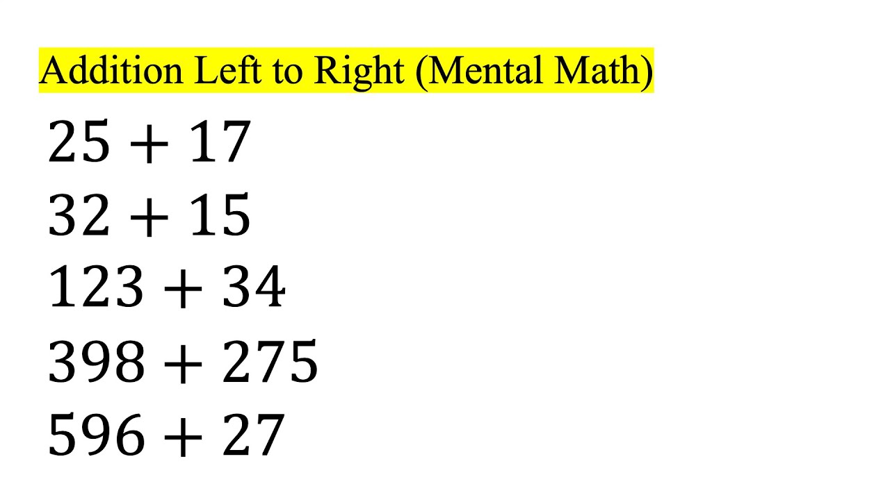 Addition Left to right (mental math) - YouTube