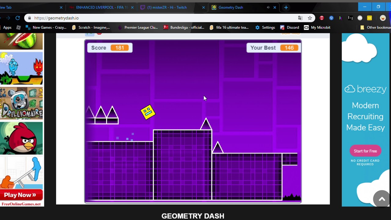 Geometry Dash on scratch trying to make it past 220 score - YouTube