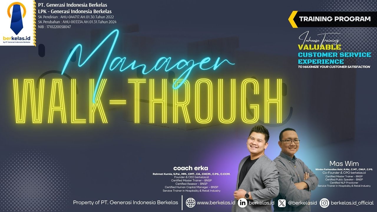 INHOUSE TRAINING MANAGER WALK THROUGH : MENUJU OPERATIONAL & SERVICE ...