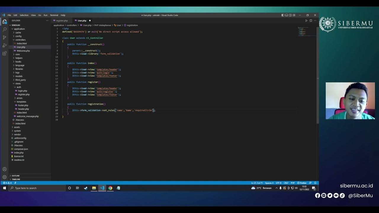 Pemrograman Framework 5 Membuat Sistem Login Lengkap menggunakan Code Igniter - YouTube