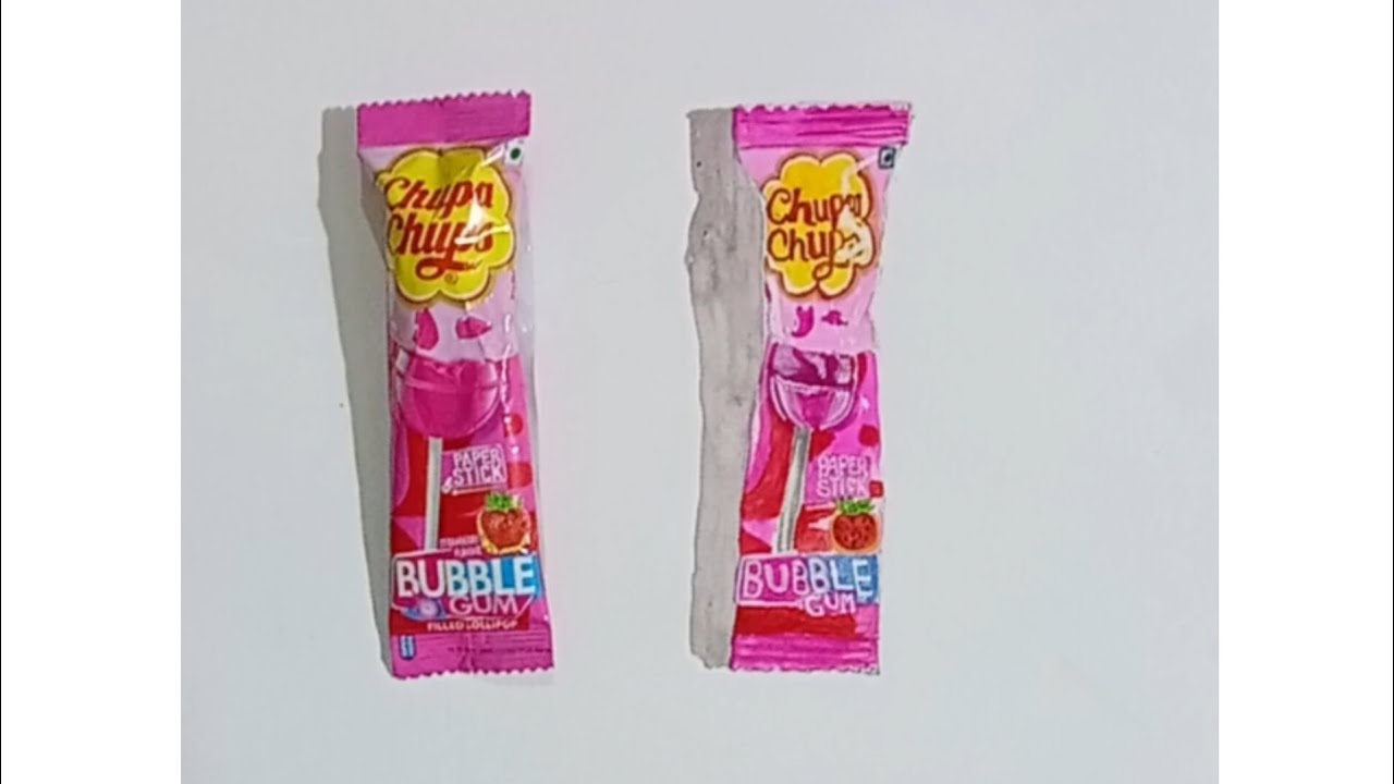 Very easy water colour realistic Bubble gum lollipop packet drawing ...