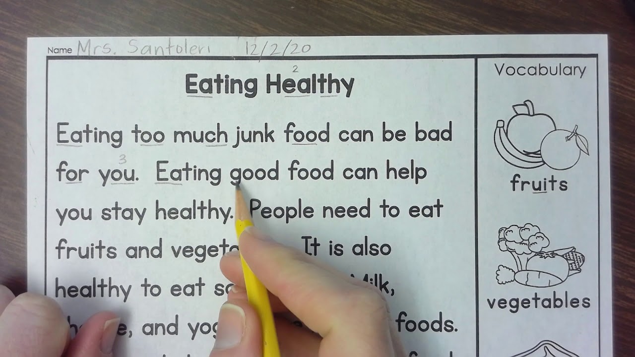 "Eating Healthy" Reading Worksheet - YouTube