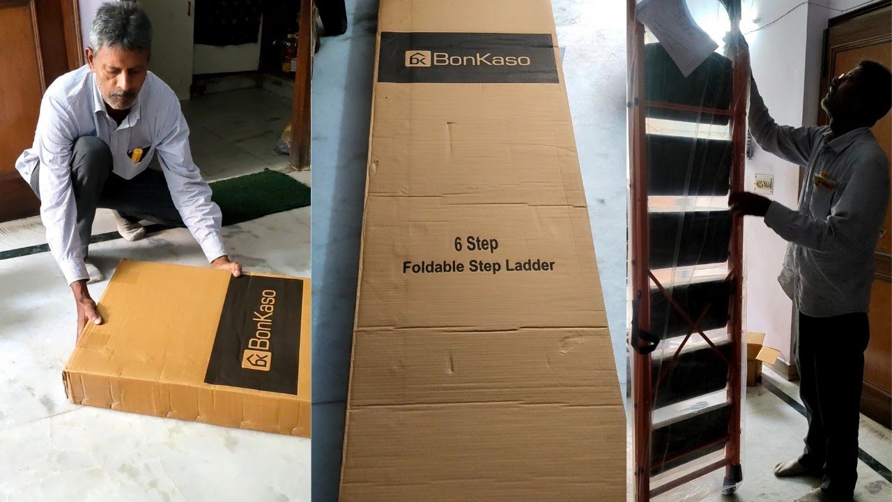 Unboxing BonKaso Steel Multipurpose AntiSlip 6-Step Foldable Ladder ...