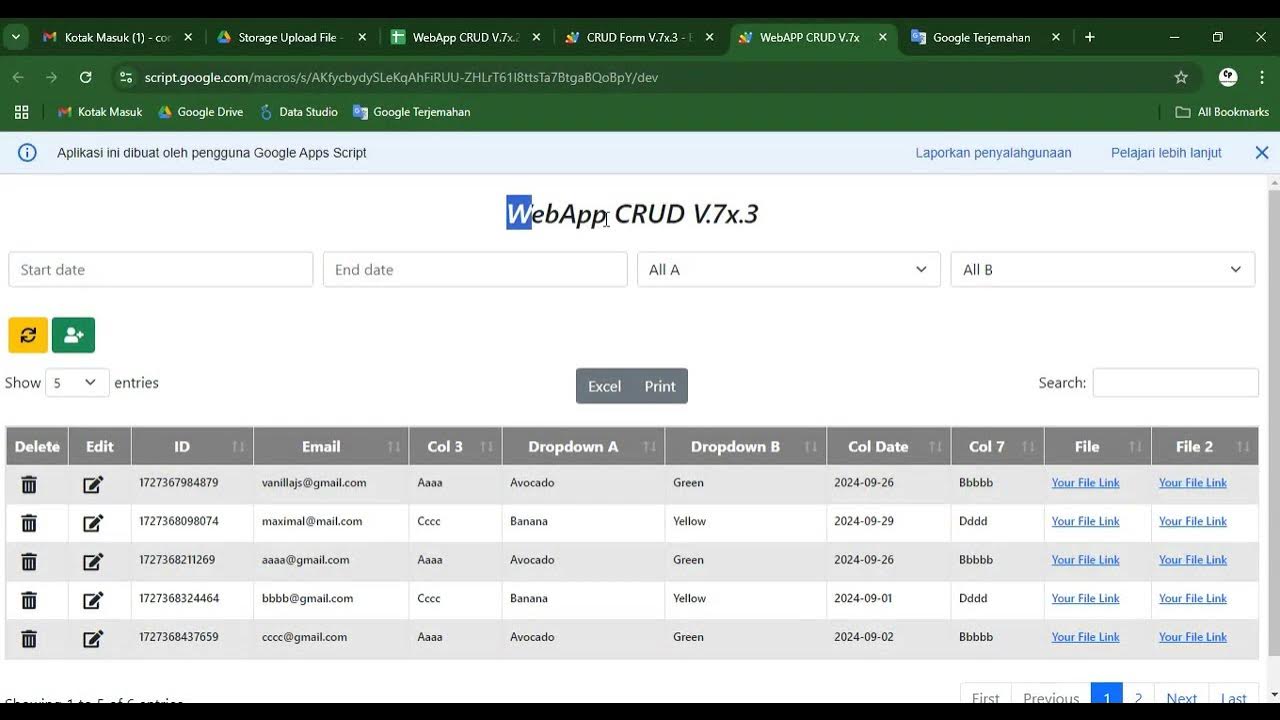 Apps Script - WebApp CRUD DataTables V.7x.3 - FILTER Plus TWO Columns For UPLOAD File (Demo ...