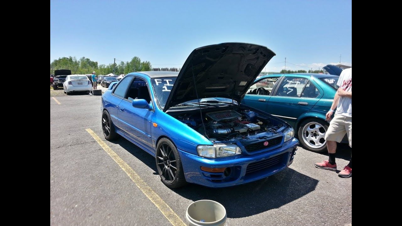 Subaru Impreza RSti EJ207 vs. Mustang and turbo B20 civic. - YouTube
