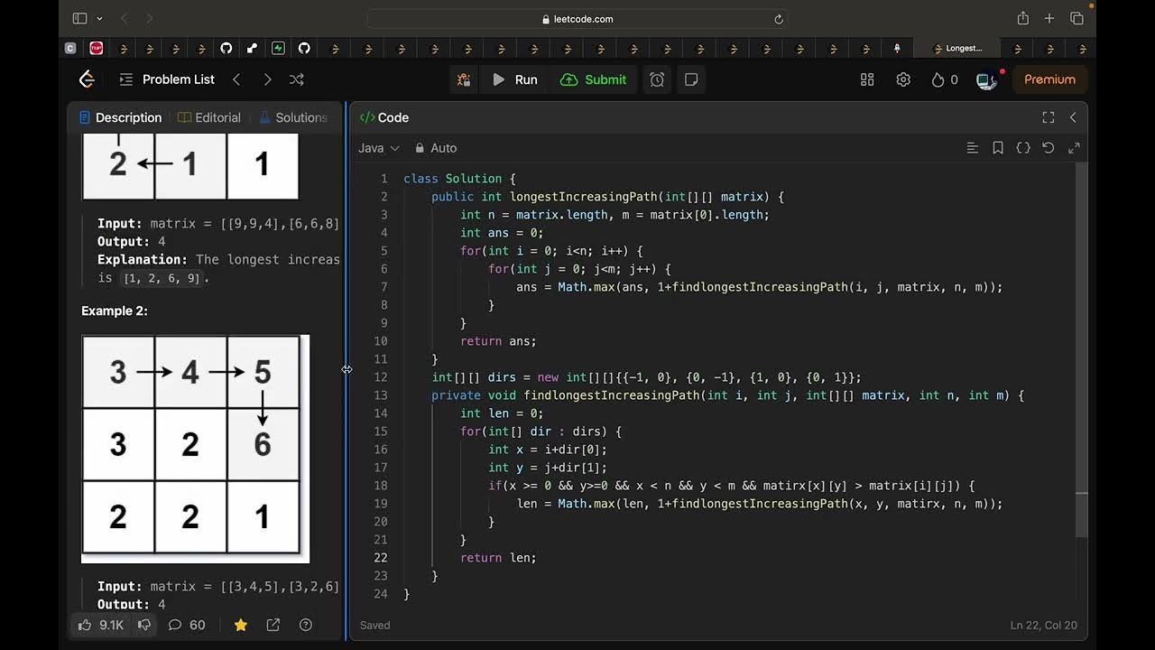 Longest Increasing Path in a Matrix | Dynamic Programming - YouTube