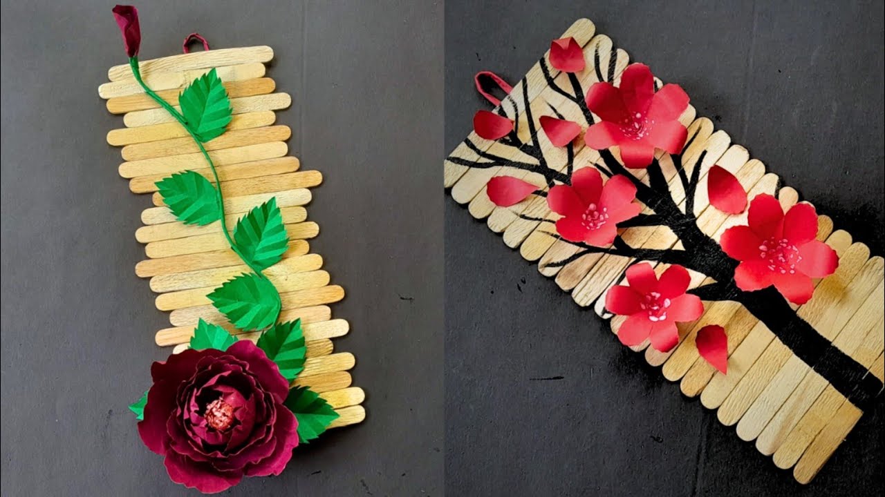 2 New Easy Ice cream stick wall hanging crafts ideas/popsicle sticks ...
