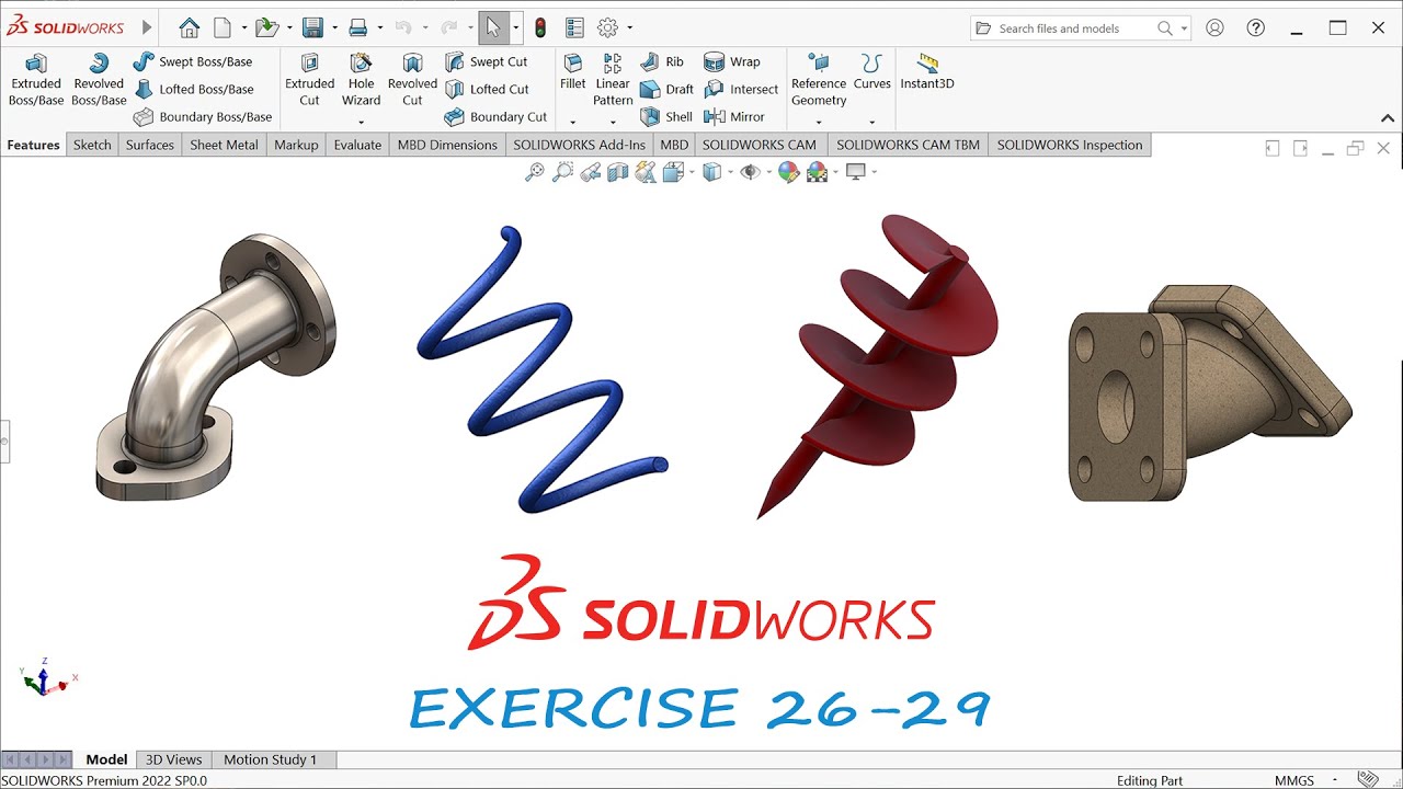 SOLIDWORKS EXERCISE 26-29 | SWEEP (FOR BEGINNERS) - YouTube