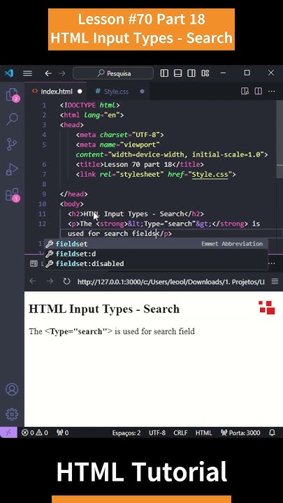 Html Tutorial Lesson 70 Html Input Types Search Part 18 Coding Htmlcss Css Html Youtube