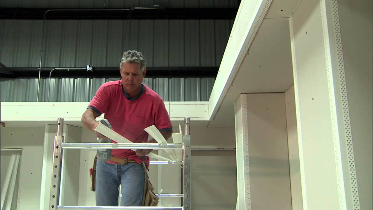 Installing soffits with Hydrotrim drywall corners - YouTube