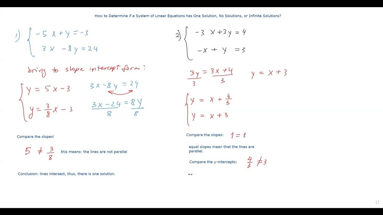 How to Determine if Systems of Linear Equations has One Solution, No ...