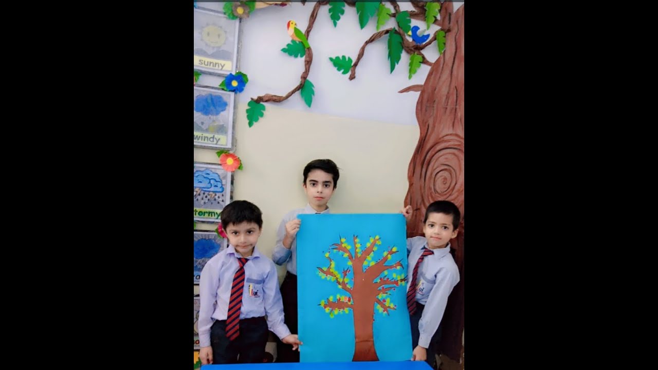 Thumb printing,kids making a tree with thumb printing,Group activity ...