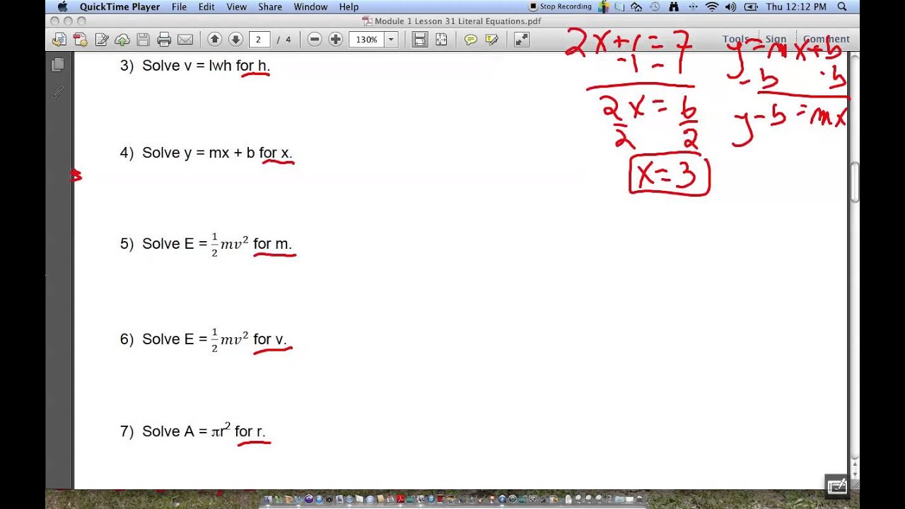 Algebra Module 1 Lesson 31 Part 2 - YouTube