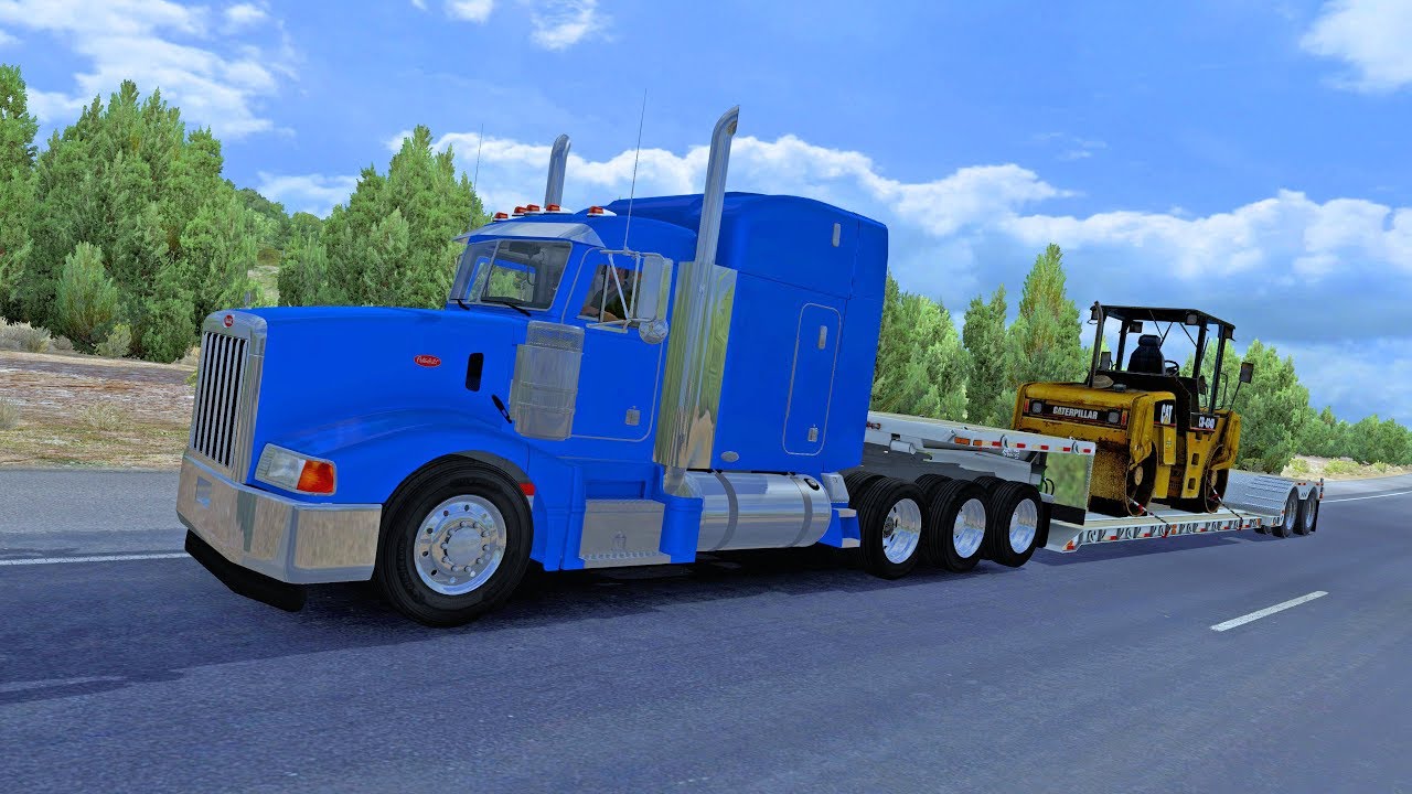American Truck Simulator | Custom Peterbilt 377 Hauling Cat Road Roller ...