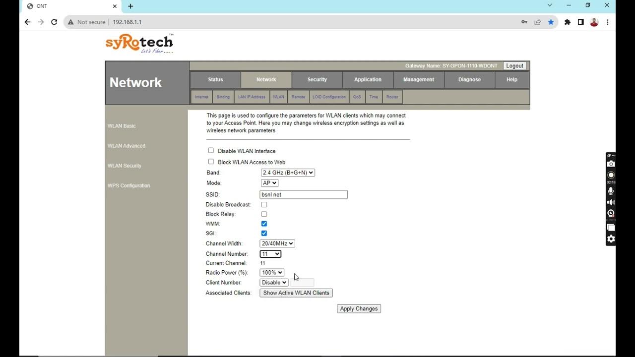 bsnl syrotech ont wifi password change - YouTube