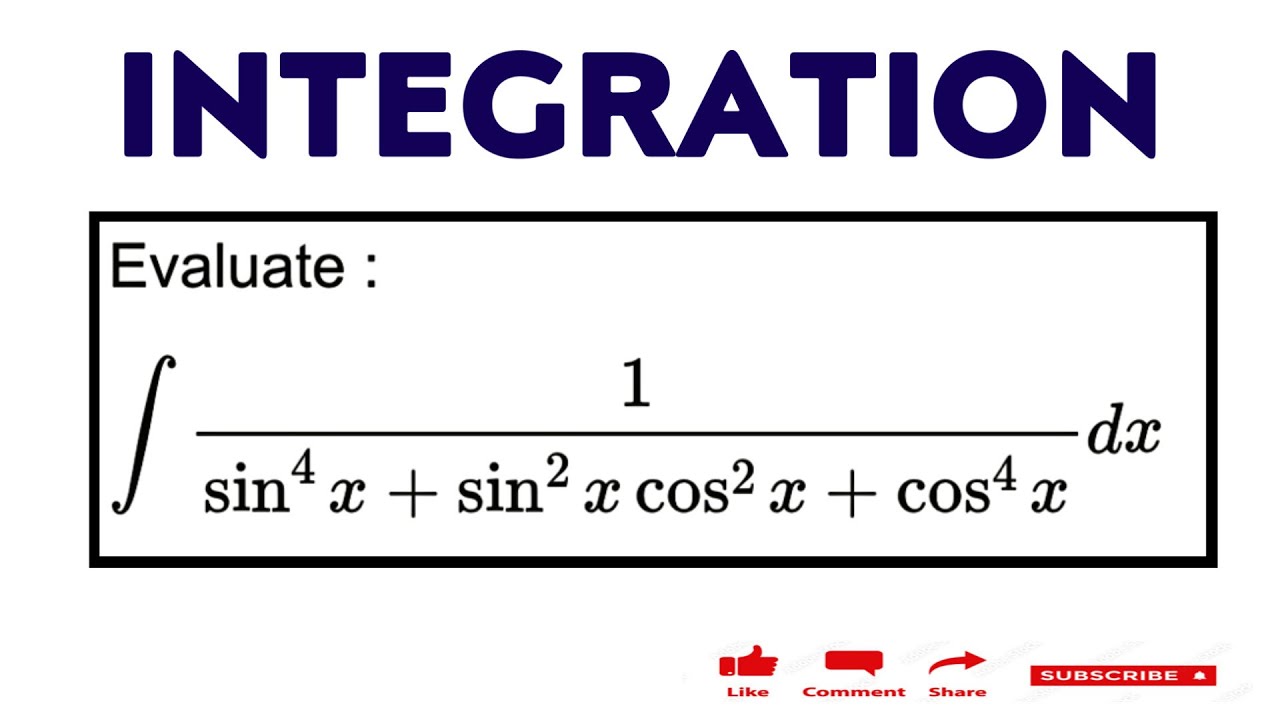 Evaluate : ∫1/(sin^4x+sin^2xcos^2x+cos^4x)dx. Integration 12th Maths ...