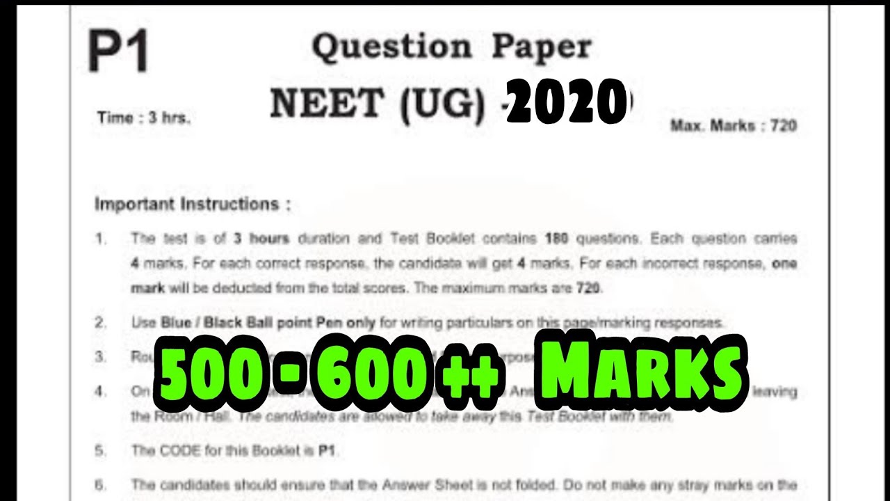 How to Get 500+ Marks in NEET 2020 | How to Get 600+ Marks in Neet 2020 ...