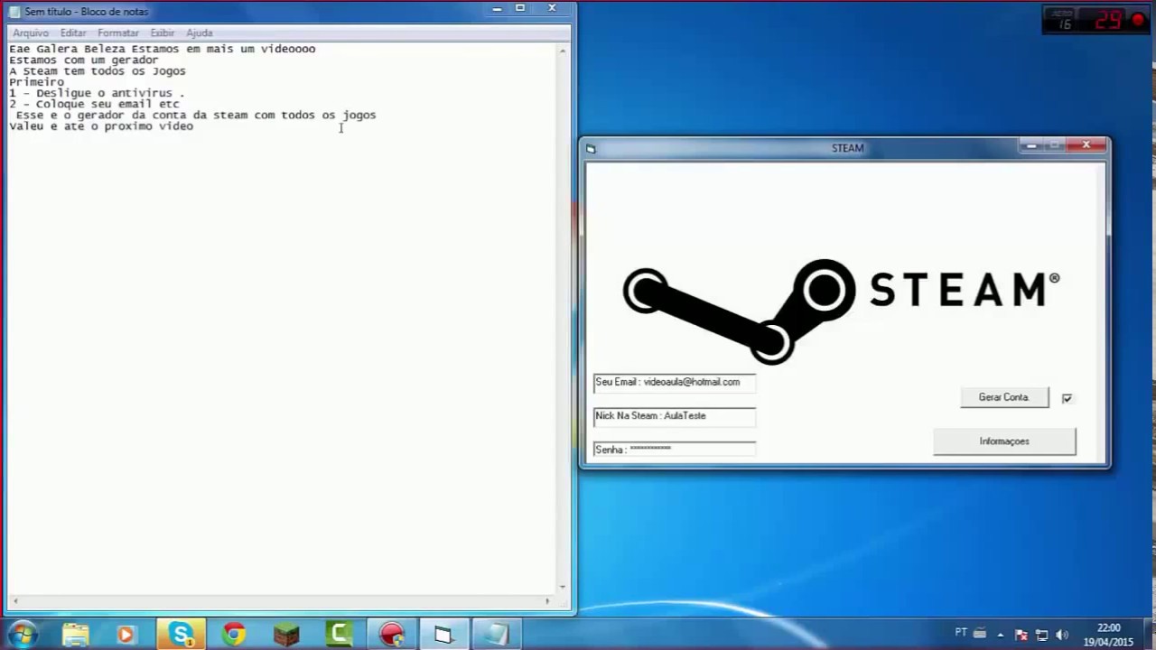 Gerador De Conta Na Steam atualizado 2016 - YouTube