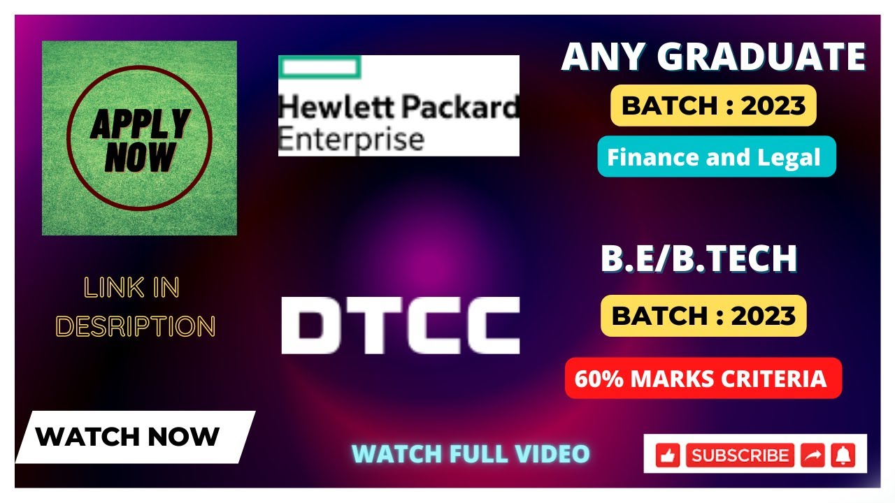 HPE | DTCC | BE/BTECH/GRADUATE | 2023 BATCH | OFF CAMPUS #applynow ...