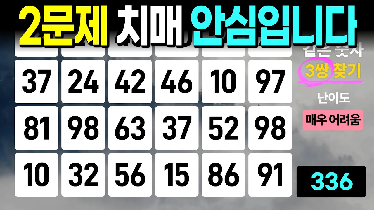 2문제 3쌍을 찾는다면 치매는 안심 같은숫자찾기 치매예방퀴즈 치매예방활동 숫자퀴즈 숫자찾기 단어퀴즈 치매테스트